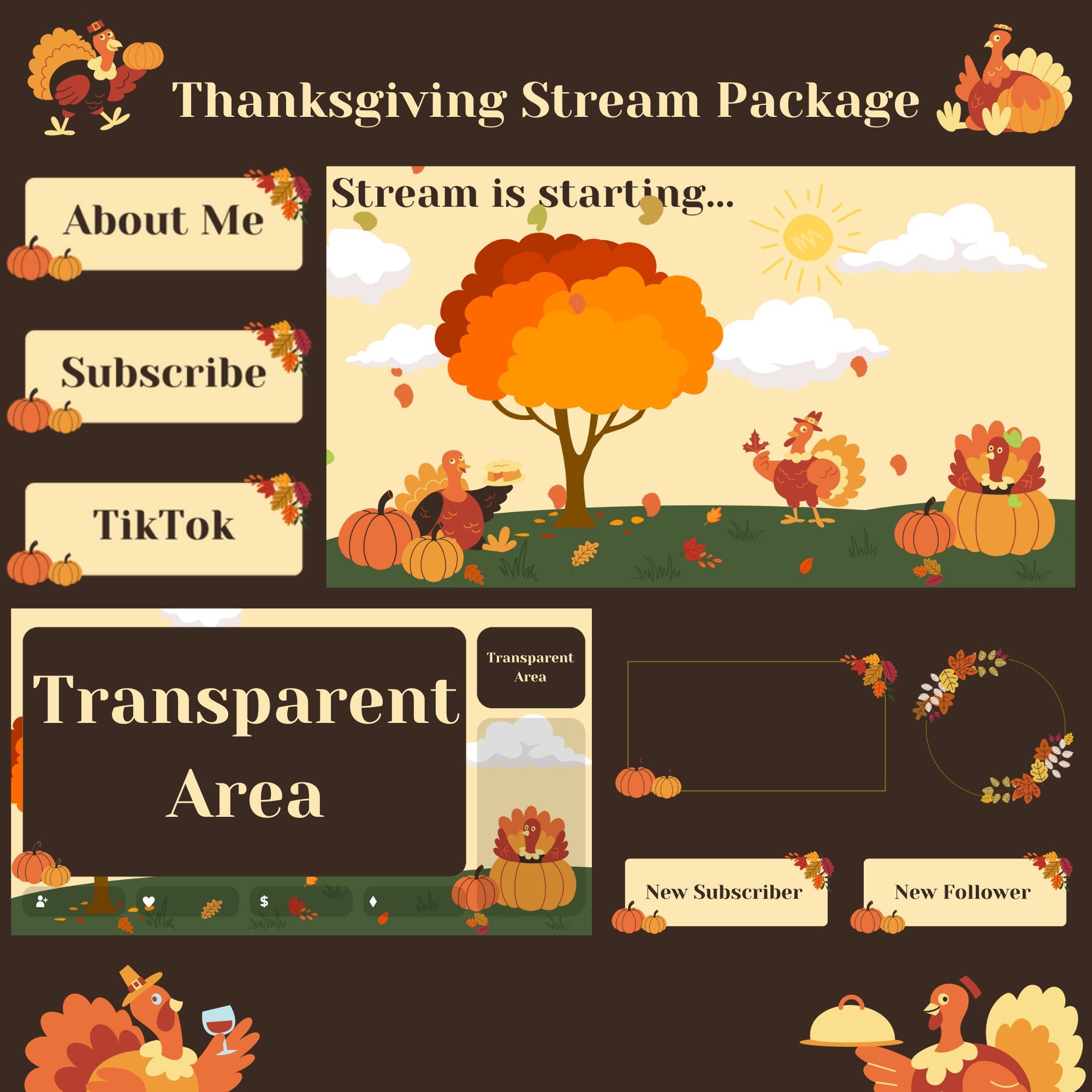 Thanksgiving Twitch Overlay Package, Turkey and Pumpkin Stream Overlays ...
