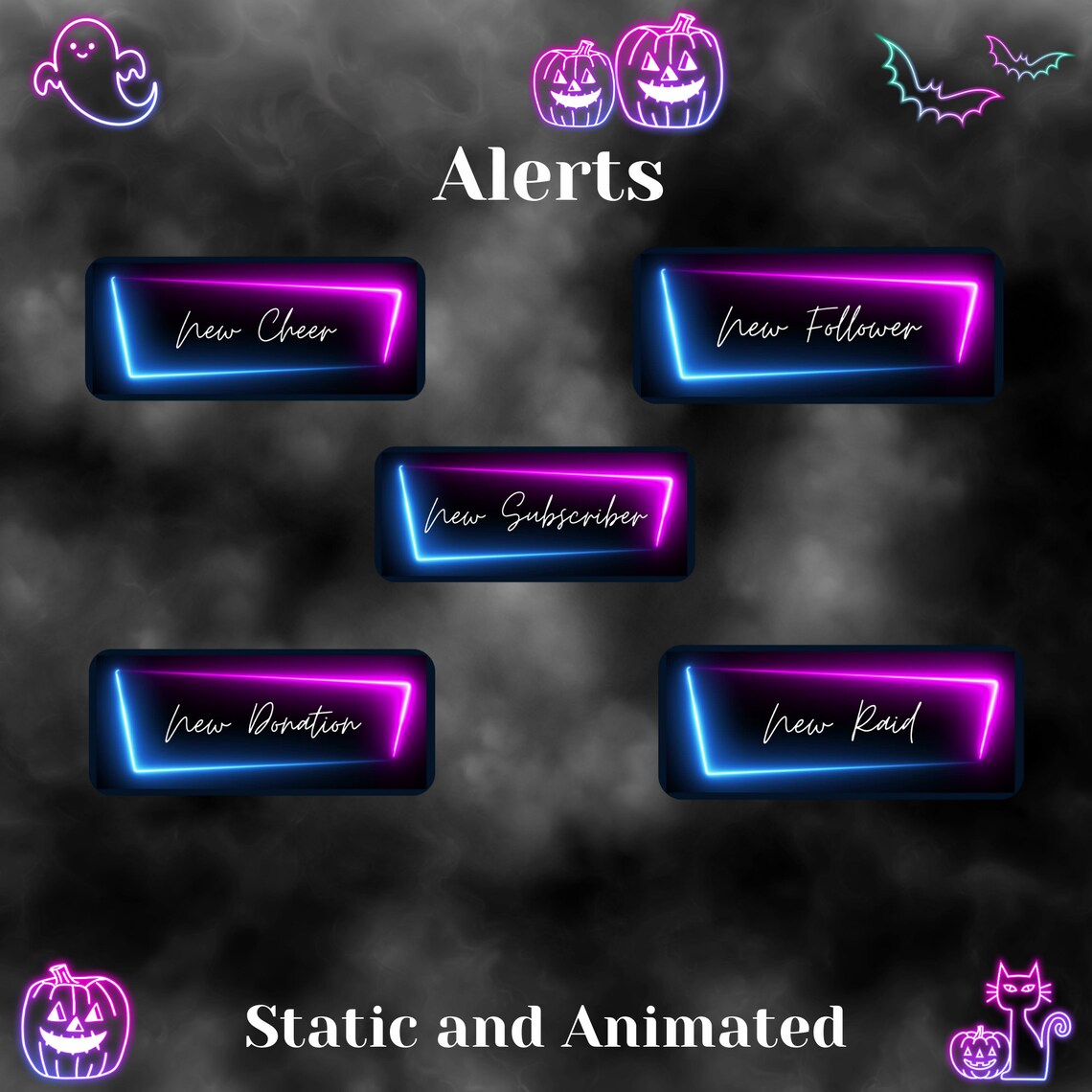 Cozy Neon Halloween Stream Overlay Package, Cute Animated Twitch ...