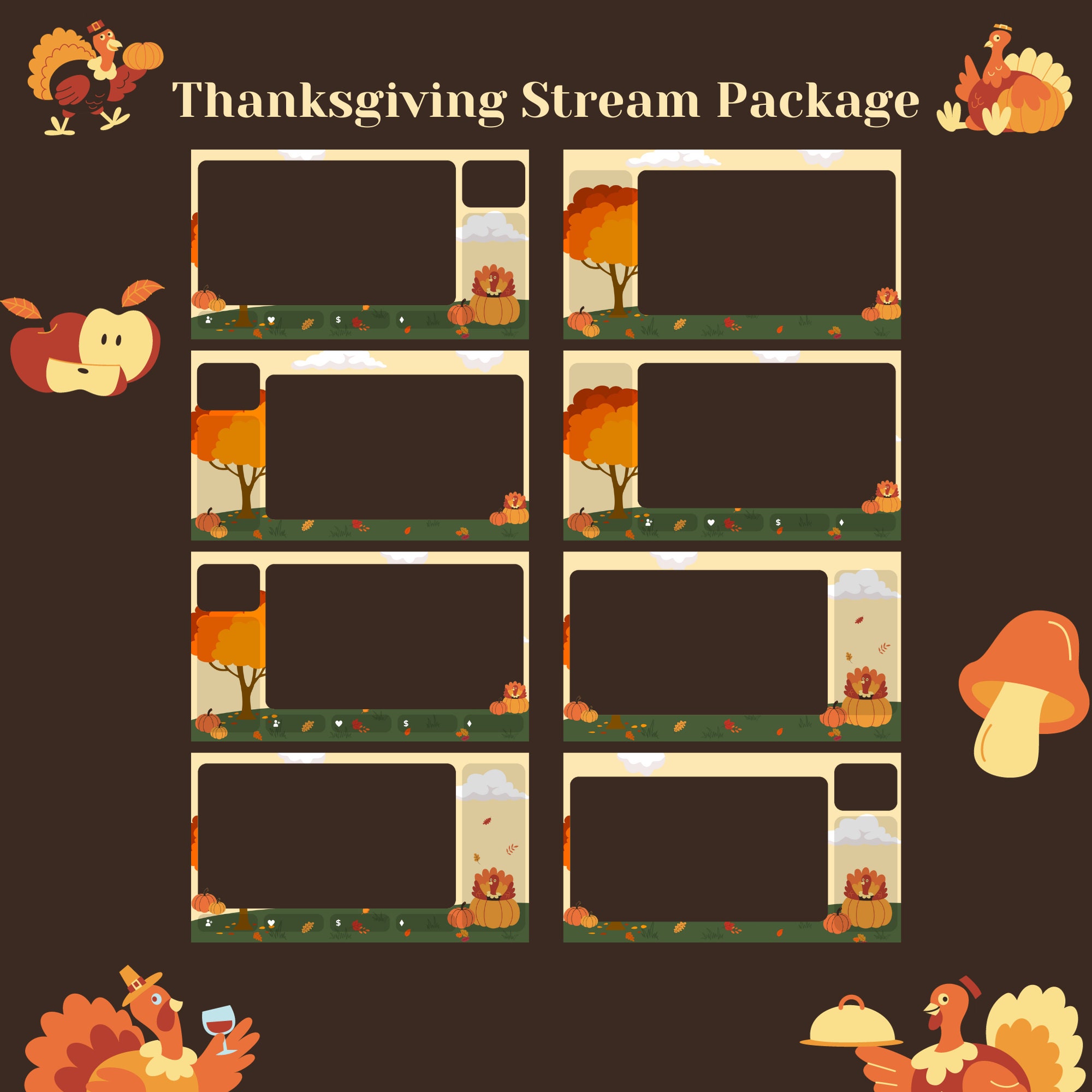 Thanksgiving Twitch Overlay Package, Turkey and Pumpkin Stream Overlays ...