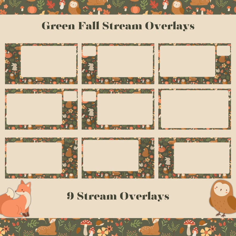 Cozy Green Autumn Twitch Overlay Package, Cute Fall Animated Stream Scenes, Panels, Webcam ...