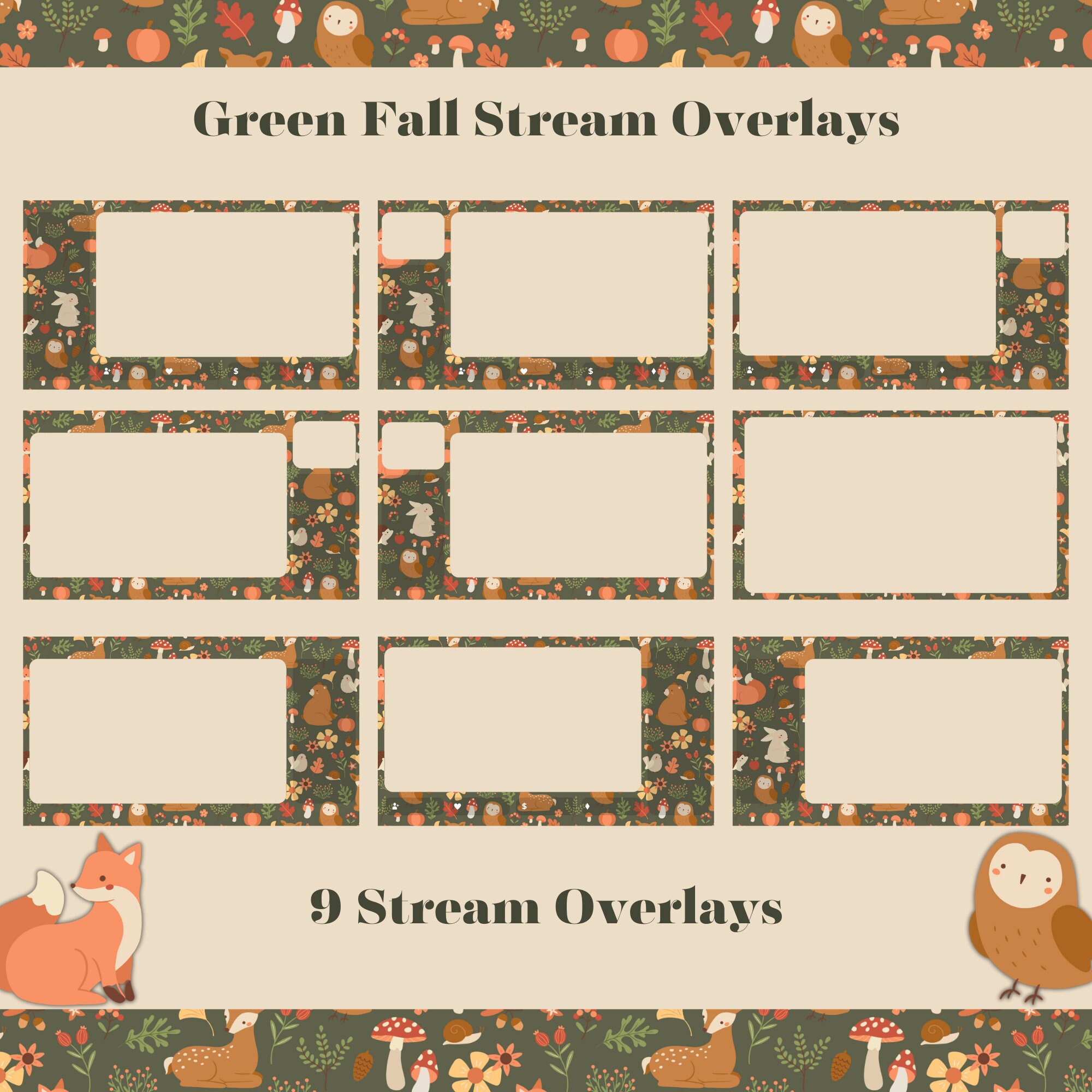 Cozy Green Autumn Twitch Overlay Package, Cute Fall Animated Stream ...