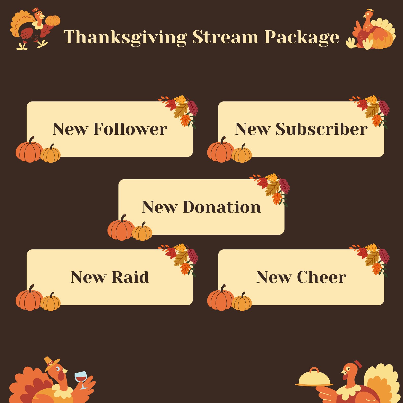Thanksgiving Twitch Overlay Package, Turkey and Pumpkin Stream Overlays ...