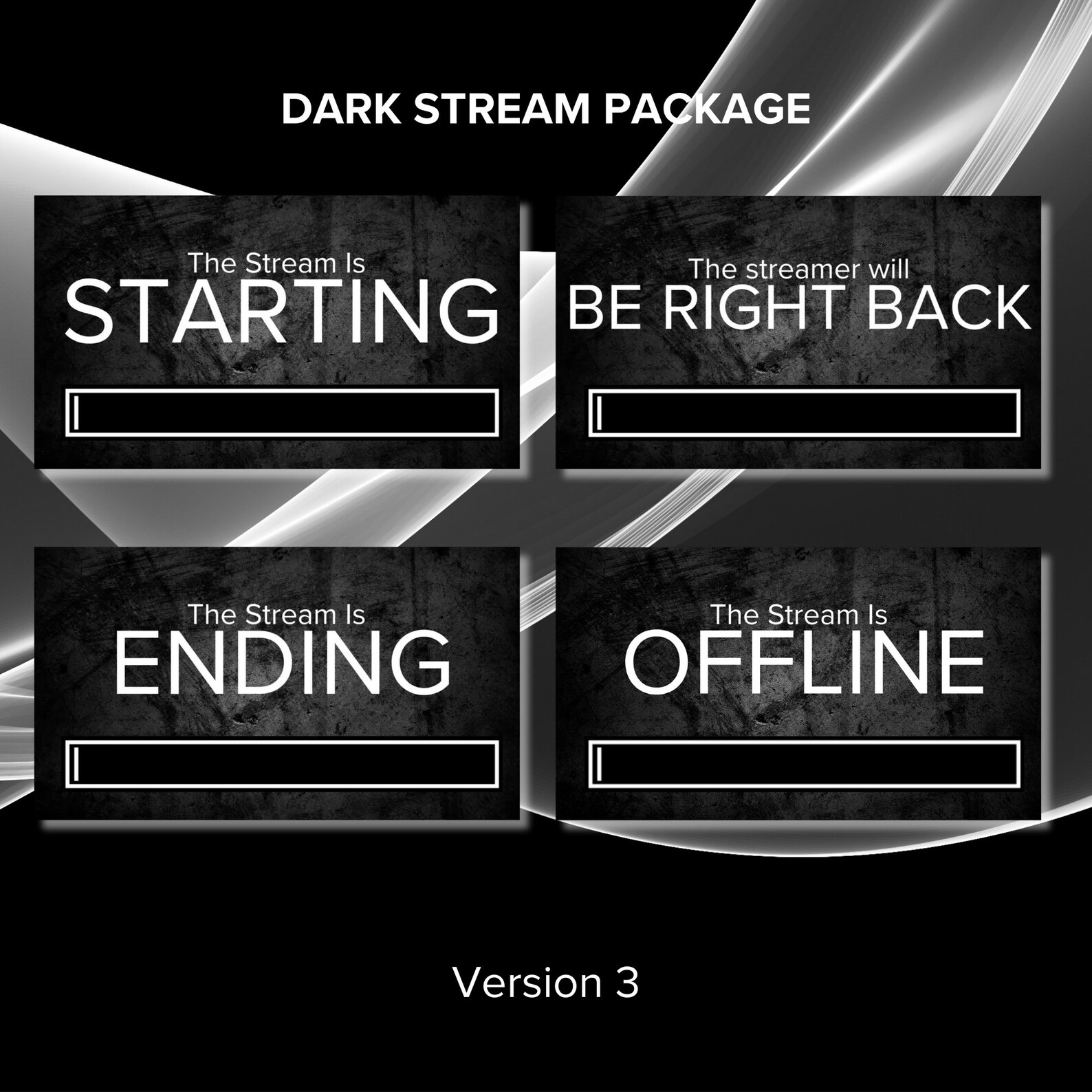 Dark Stream Overlay Package, Black Twitch Overlays, Black and White ...