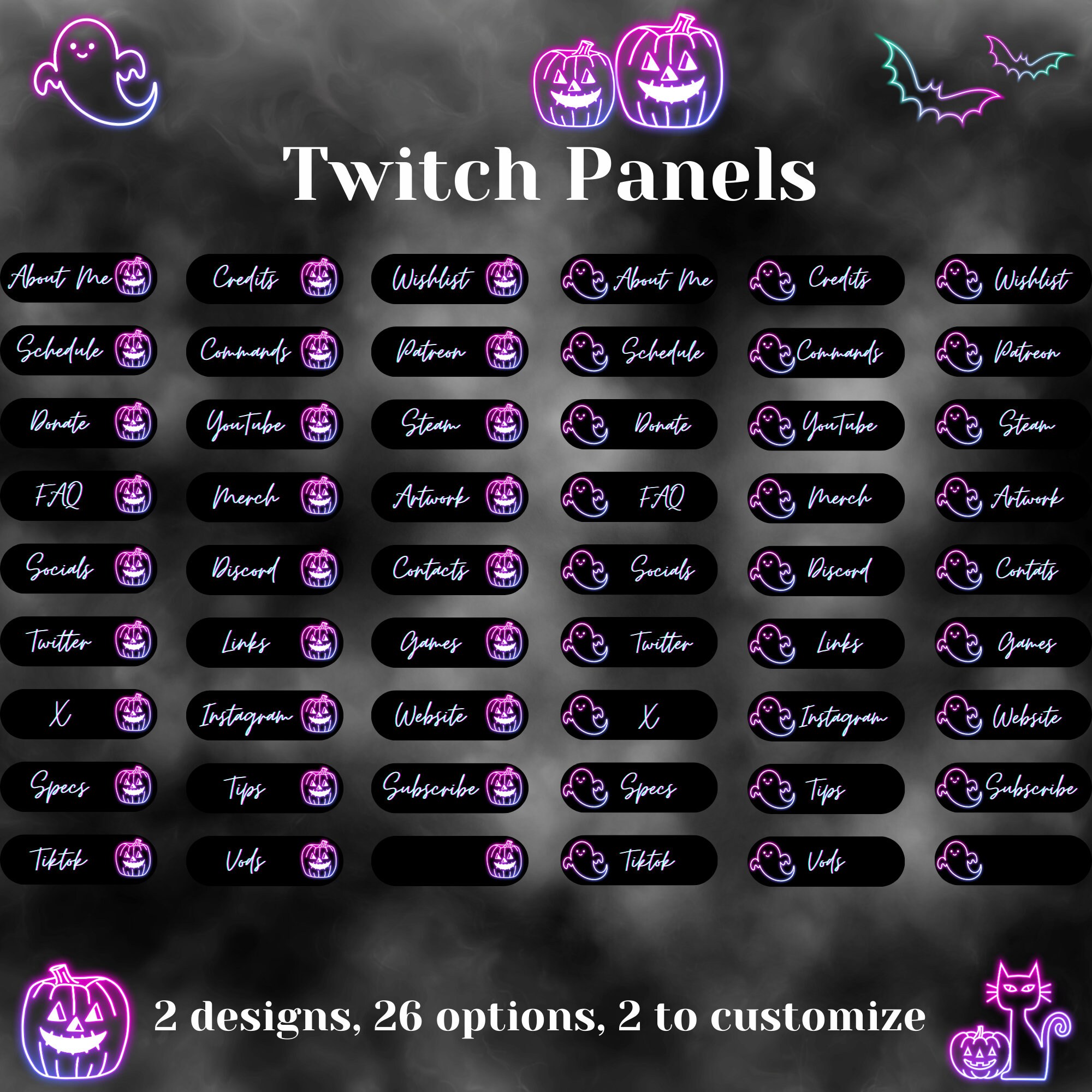Cozy Neon Halloween Stream Overlay Package, Cute Animated Twitch ...