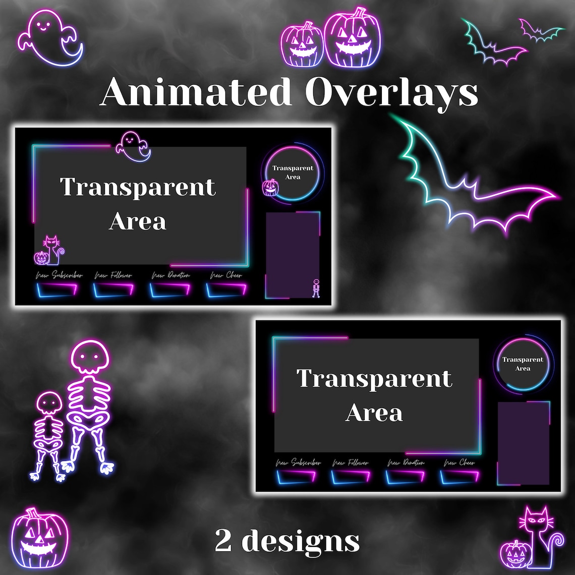 Cozy Neon Halloween Stream Overlay Package, Cute Animated Twitch ...