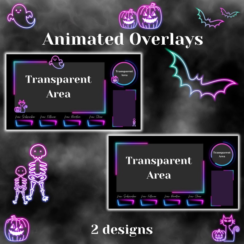 Cozy Neon Halloween Stream Overlay Package, Cute Animated Twitch ...