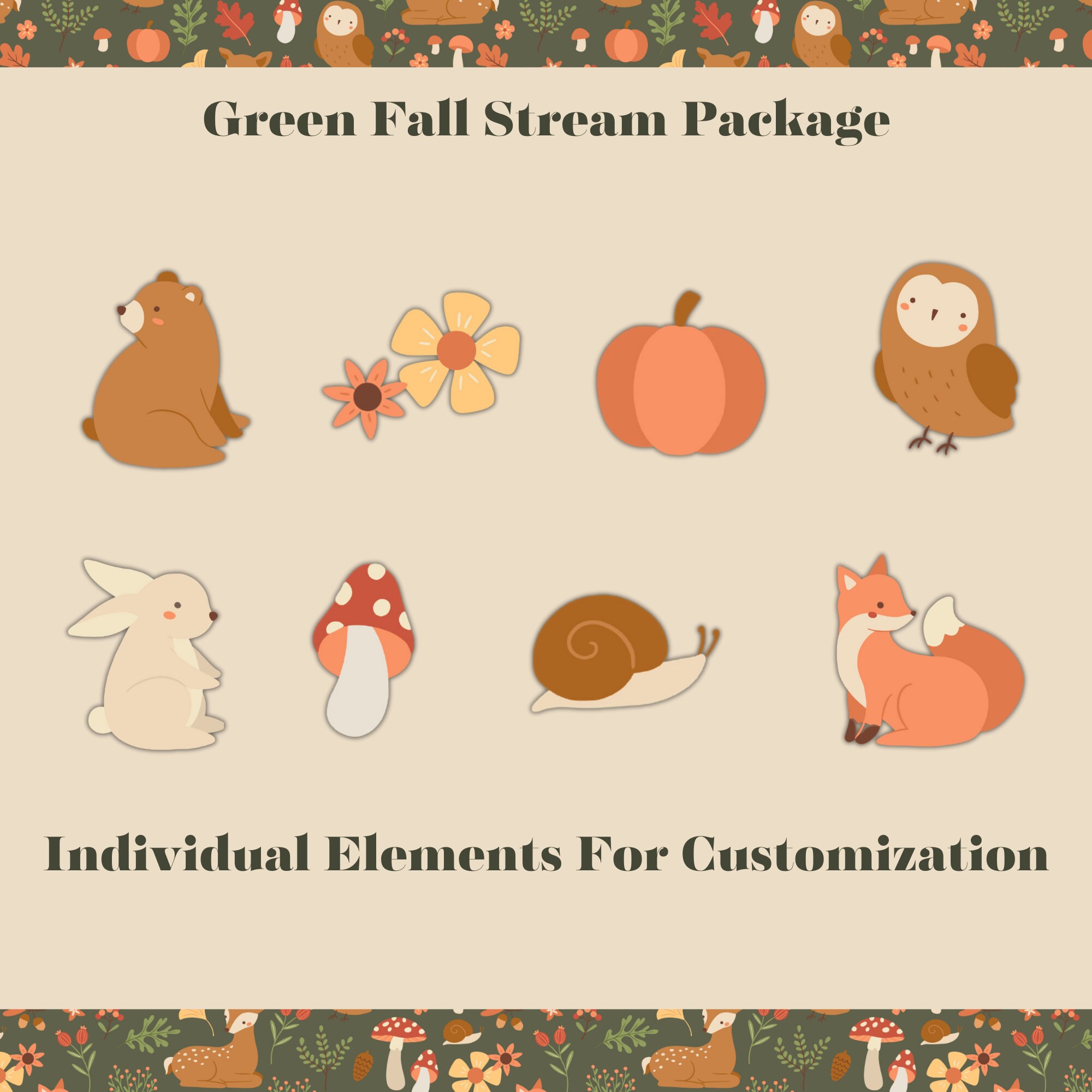 Cozy Green Autumn Twitch Overlay Package, Cute Fall Animated Stream ...