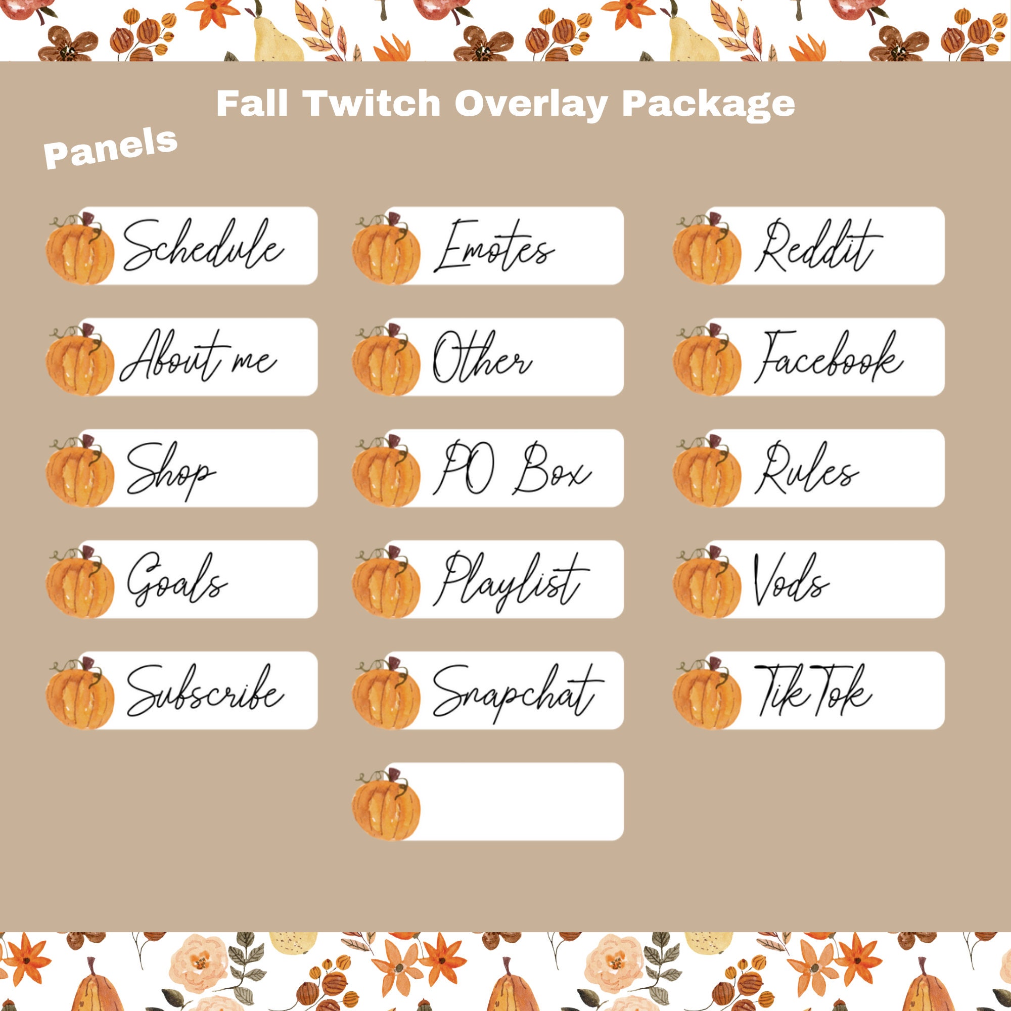 Cozy Fall Twitch Overlay Package, Orange Autumn Stream Scenes, Panels ...