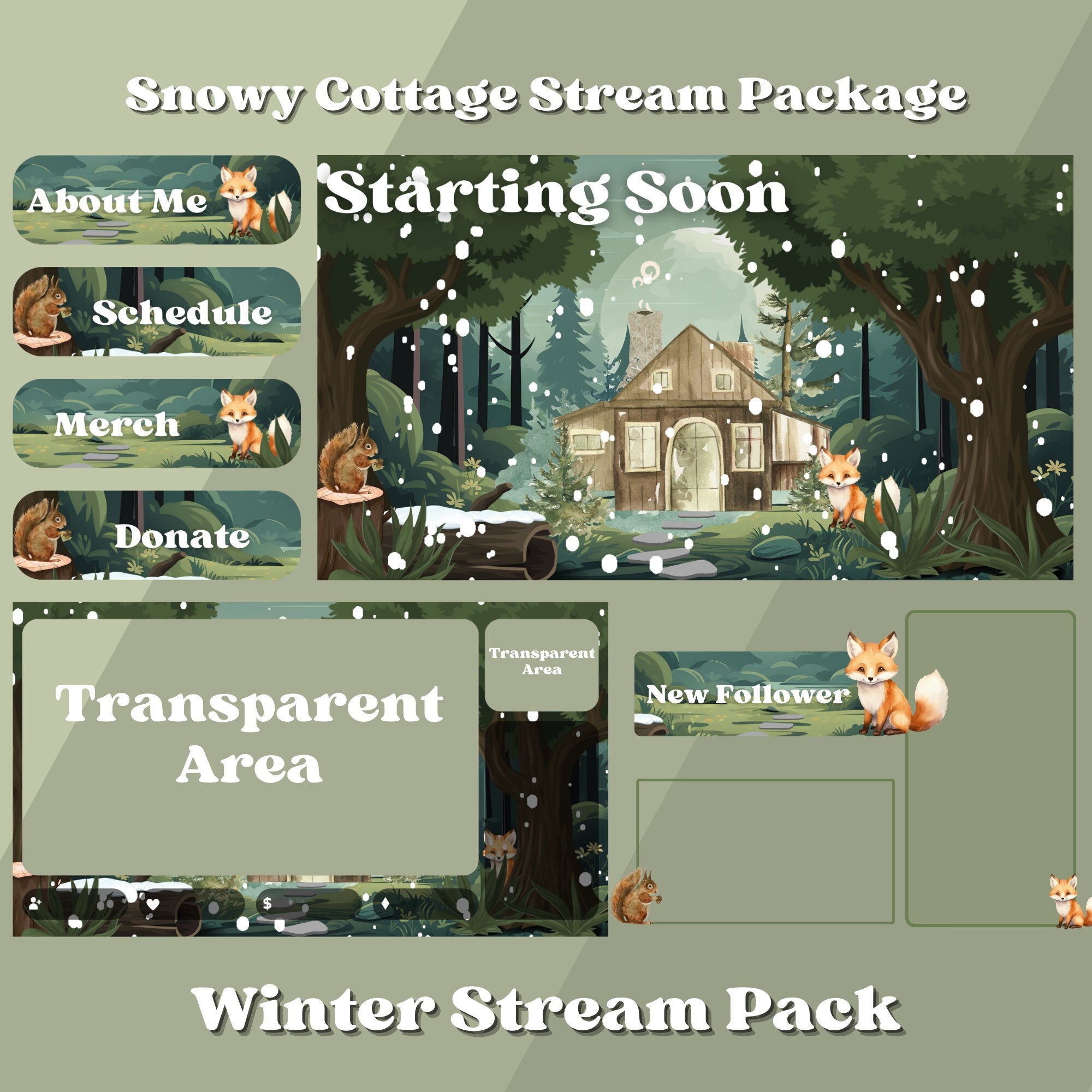 Animated Cozy Stream Overlay Package for Twitch, Snowy Winter ...