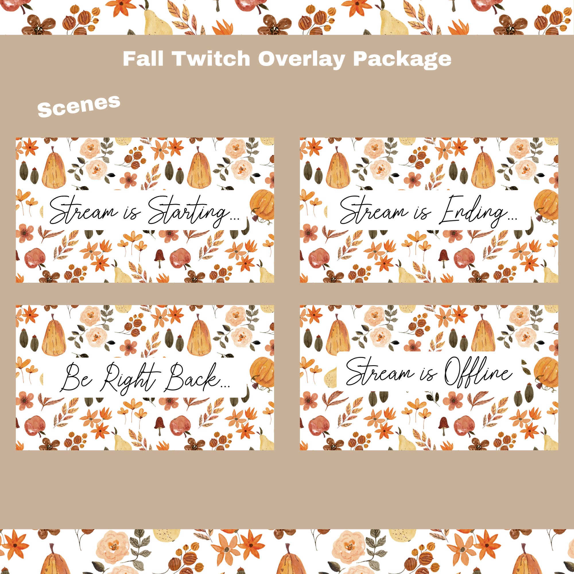 Cozy Fall Twitch Overlay Package, Orange Autumn Stream Scenes, Panels ...