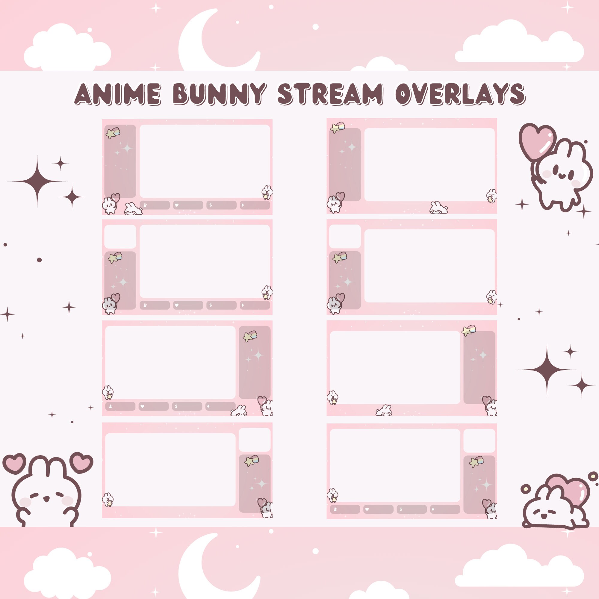 Pink Anime Bunny Twitch Overlay Package, Animated Lofi Stream Scenes ...