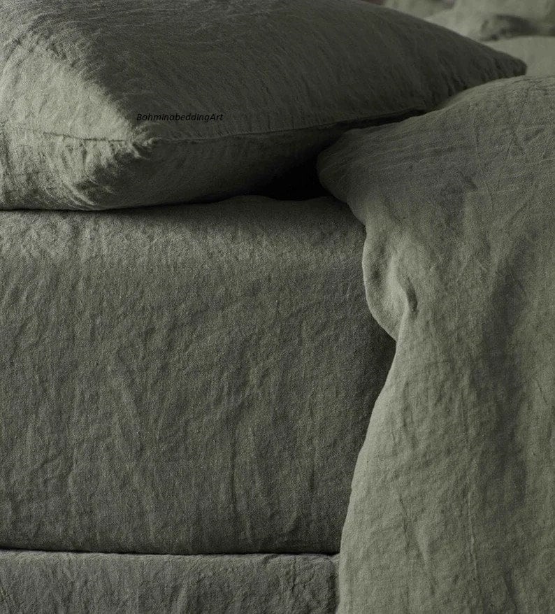 Moss Green Linen Duvet Cover Bedding Washed Comforter Set Cover All ...