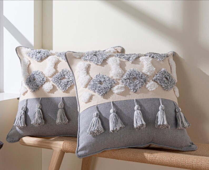 Luxury Tassel Boho Style / Luxury Farmhouse / Moroccan Grey and off ...