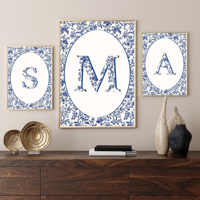 Delft Blue Monogram, Custom Chinoiserie Letter Print (digital Print) - Etsy