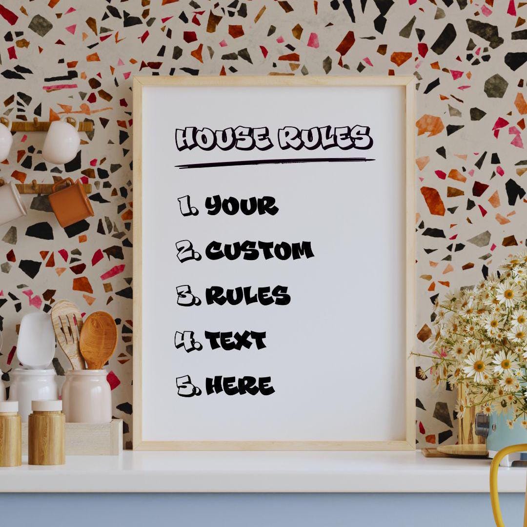 Custom House Rules Text Poster, Personalized Printable Text Posters for ...