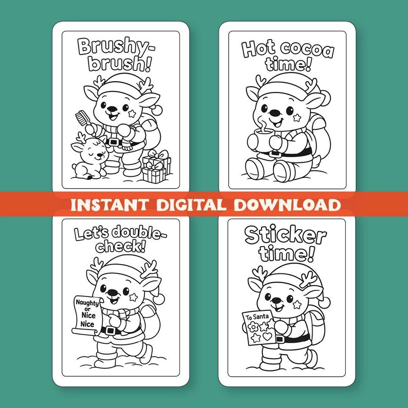 Christmas Reindeer Adventure Coloring, Cute Holiday Animal, Easy 10 ...