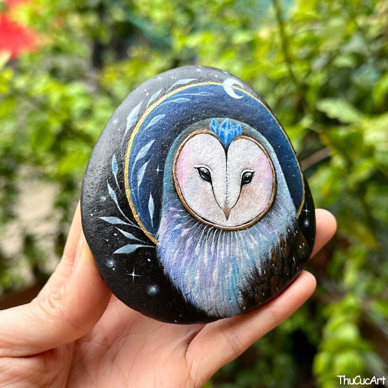 Hand-painted Owl Pebble Art, Unique Stone Painting, Nature Inspired ...