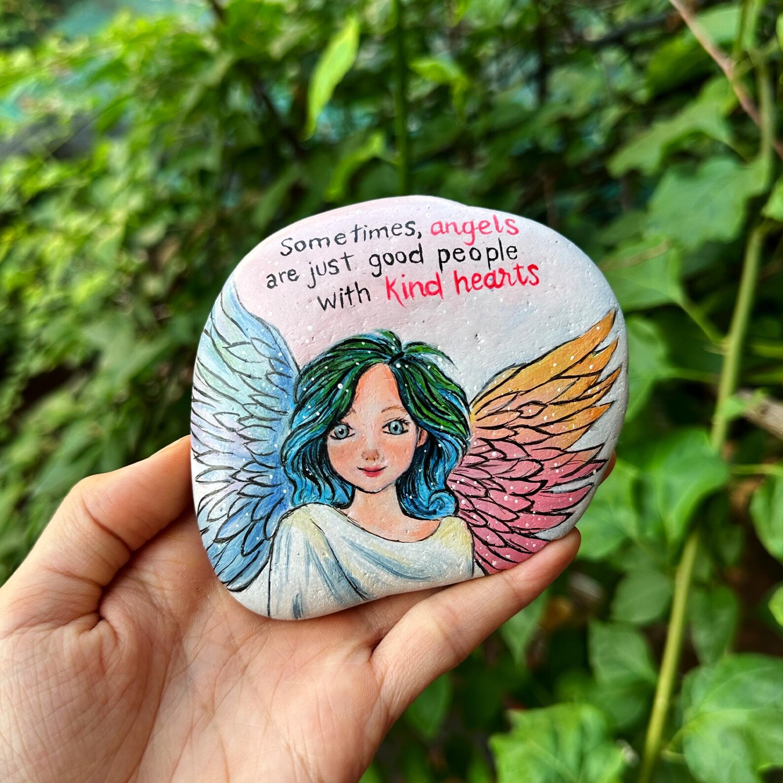 Angels and Kind Hearts Rock Painting| Angel Art| Message Gifts| Painted ...