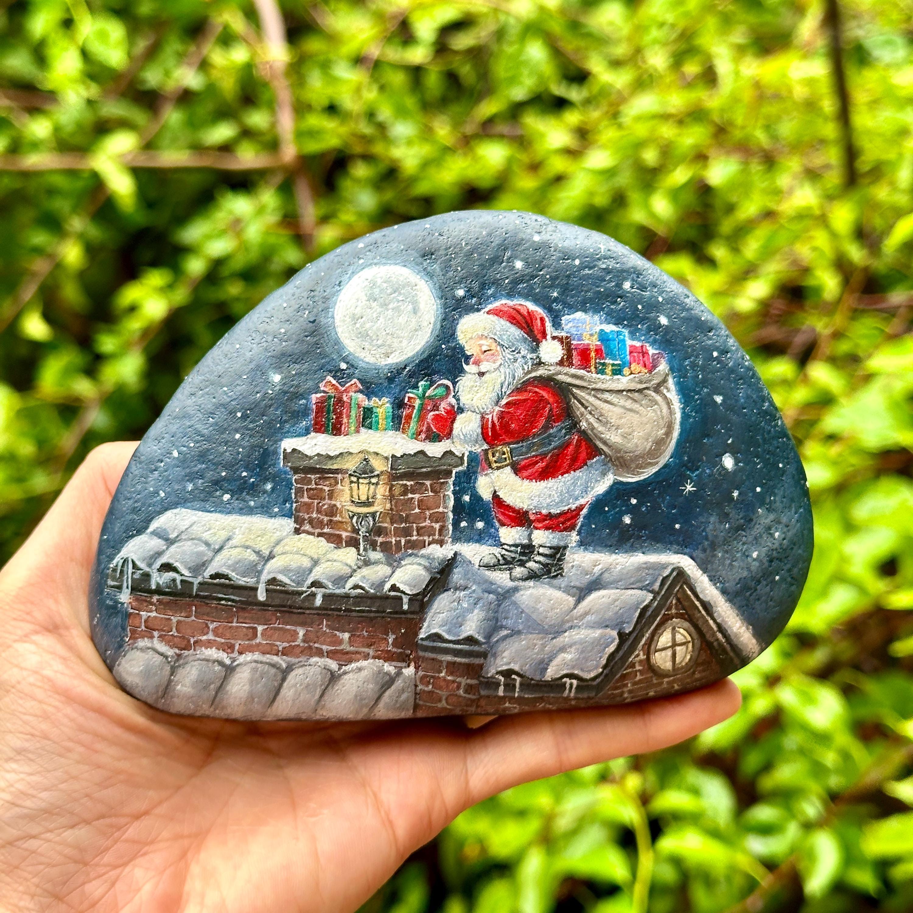 Santa Claus Brings Christmas Gifts Through the Chimney| Painted Rock ...