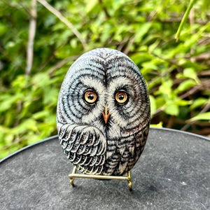 Hand Painted Owl Pebble | Rock Art With Display Stand - Etsy