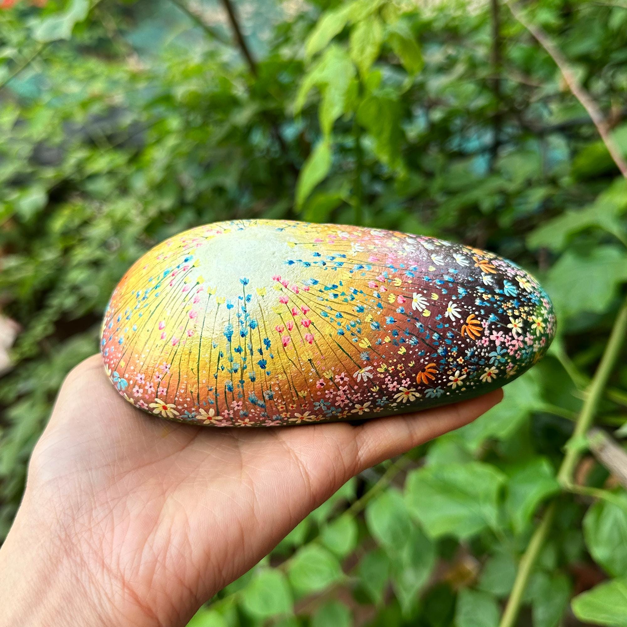 Hand-painted Flower Garden Pebble | Nature Art Stone - Etsy