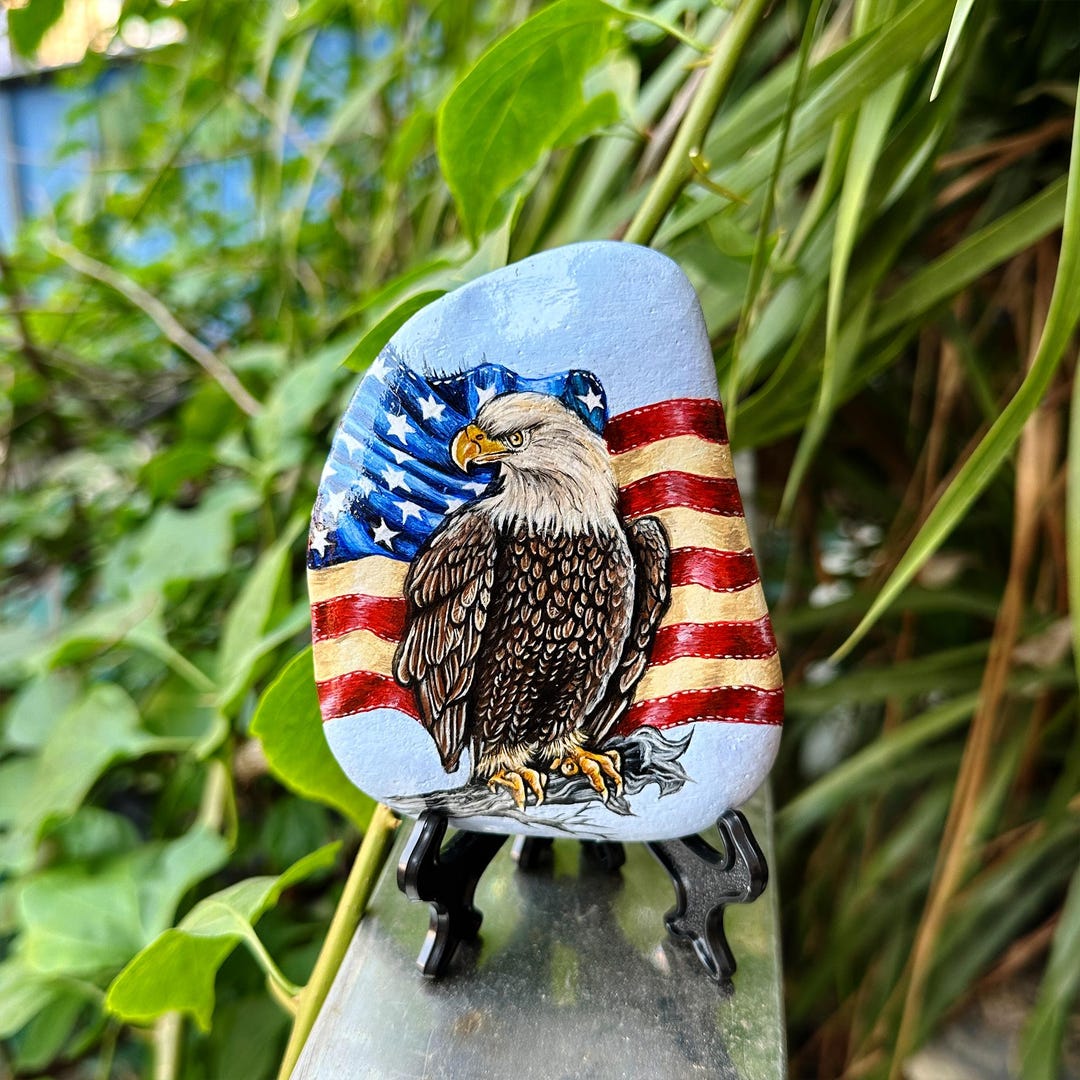 Hand-painted Eagle Rock Art, American Flag Patriotic Decor ...