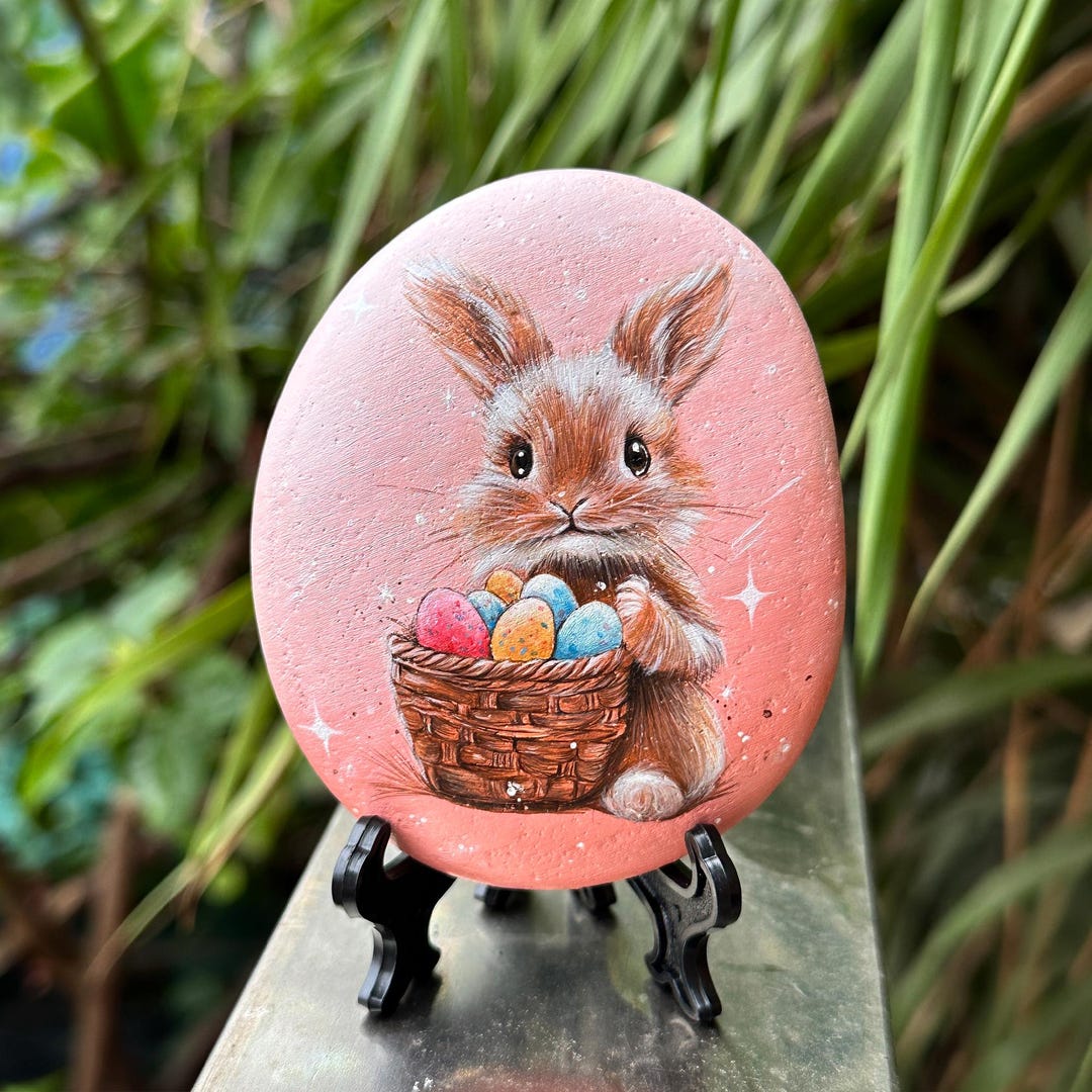 Easter Rabbit Rock Painting, Hand Painted Spring Rabbit Rock, Easter ...