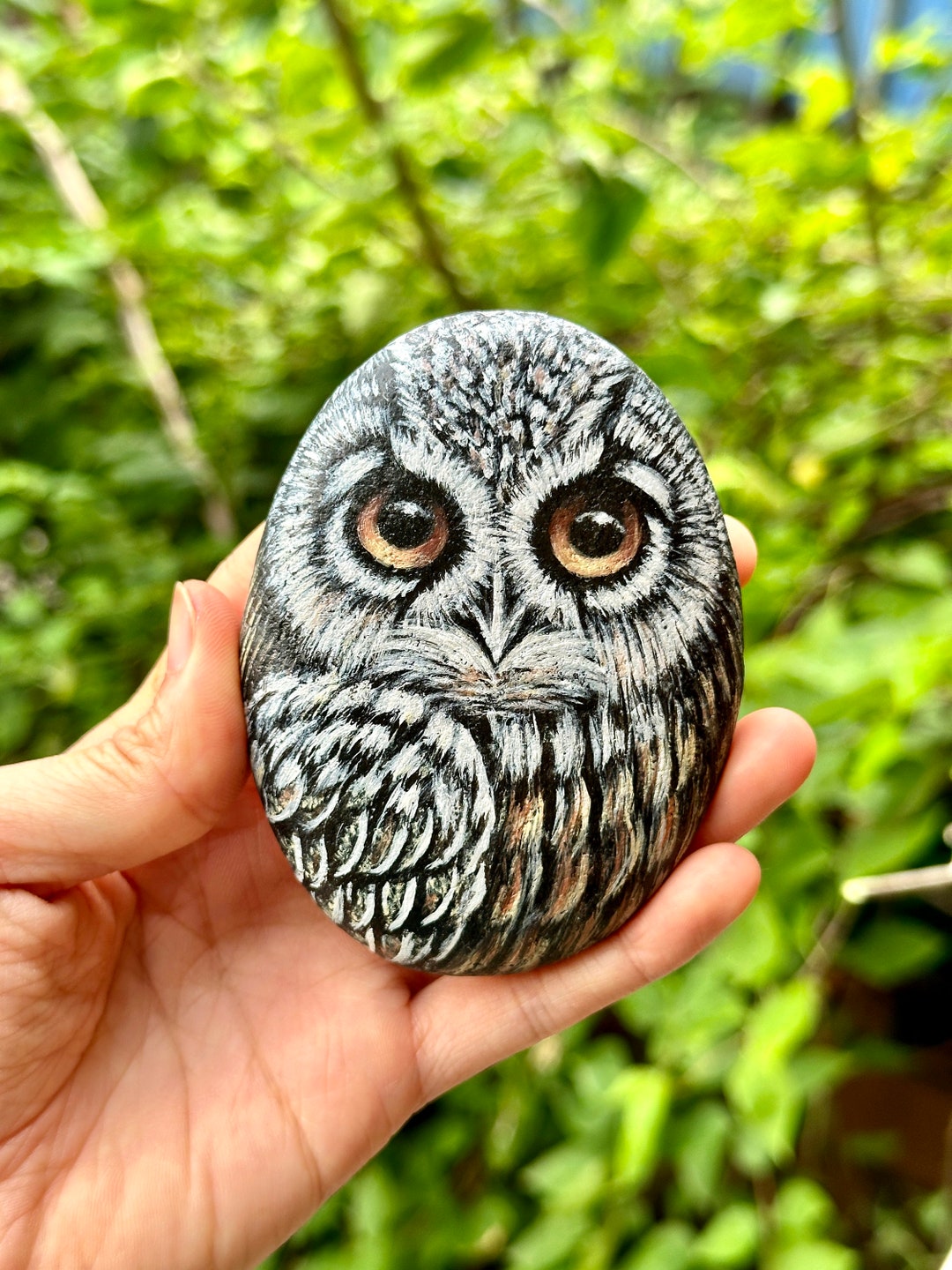 Hand-painted Eurasian Eagle Owl Pebble | Nature Art Decor, Forest Art ...