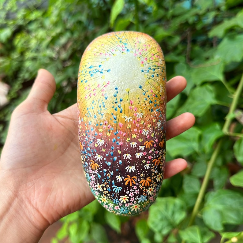 Hand-painted Flower Garden Pebble | Nature Art Stone - Etsy