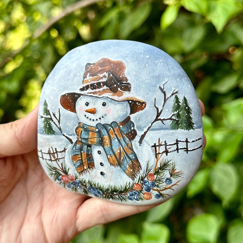 Hand Painted Snowman Rock | Christmas Gifts | Christmas Decorations ...