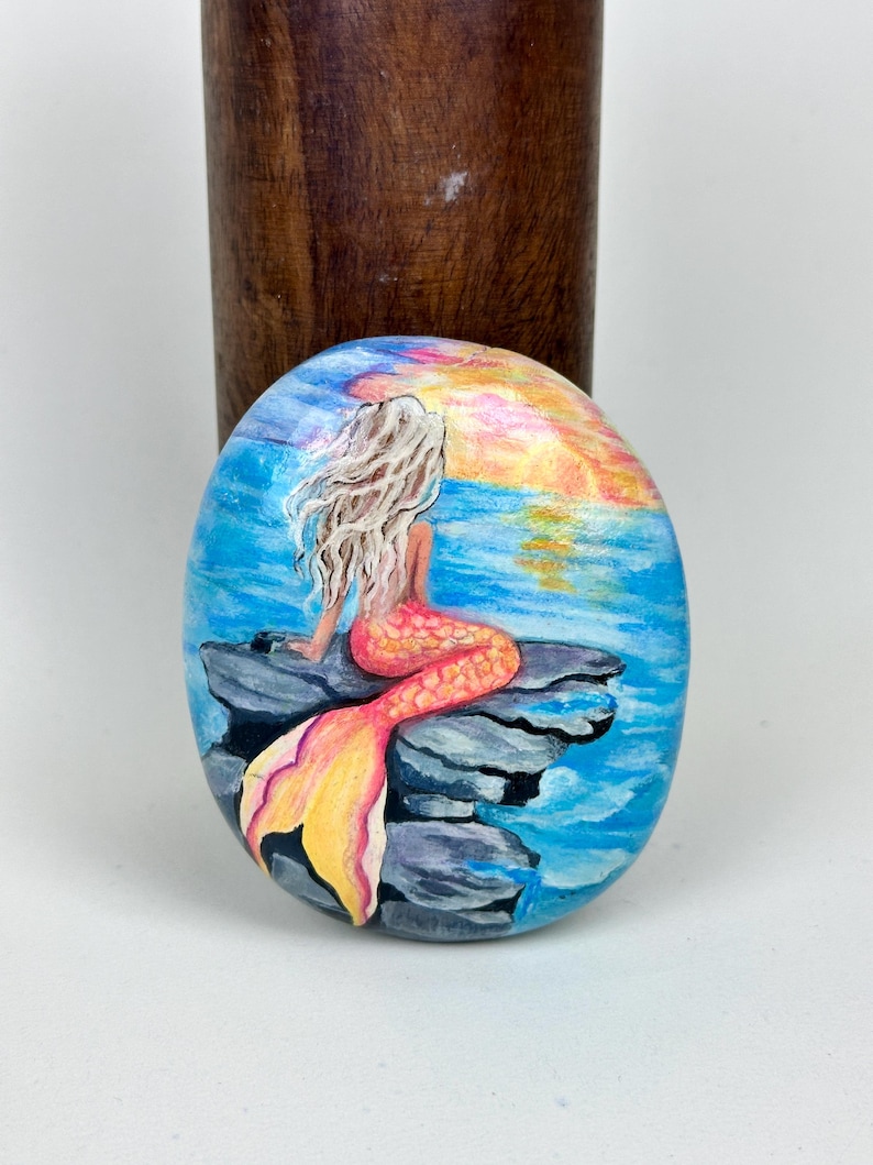 Mermaid Sitting on the Sea Watching the Sunset Stone Painting ...