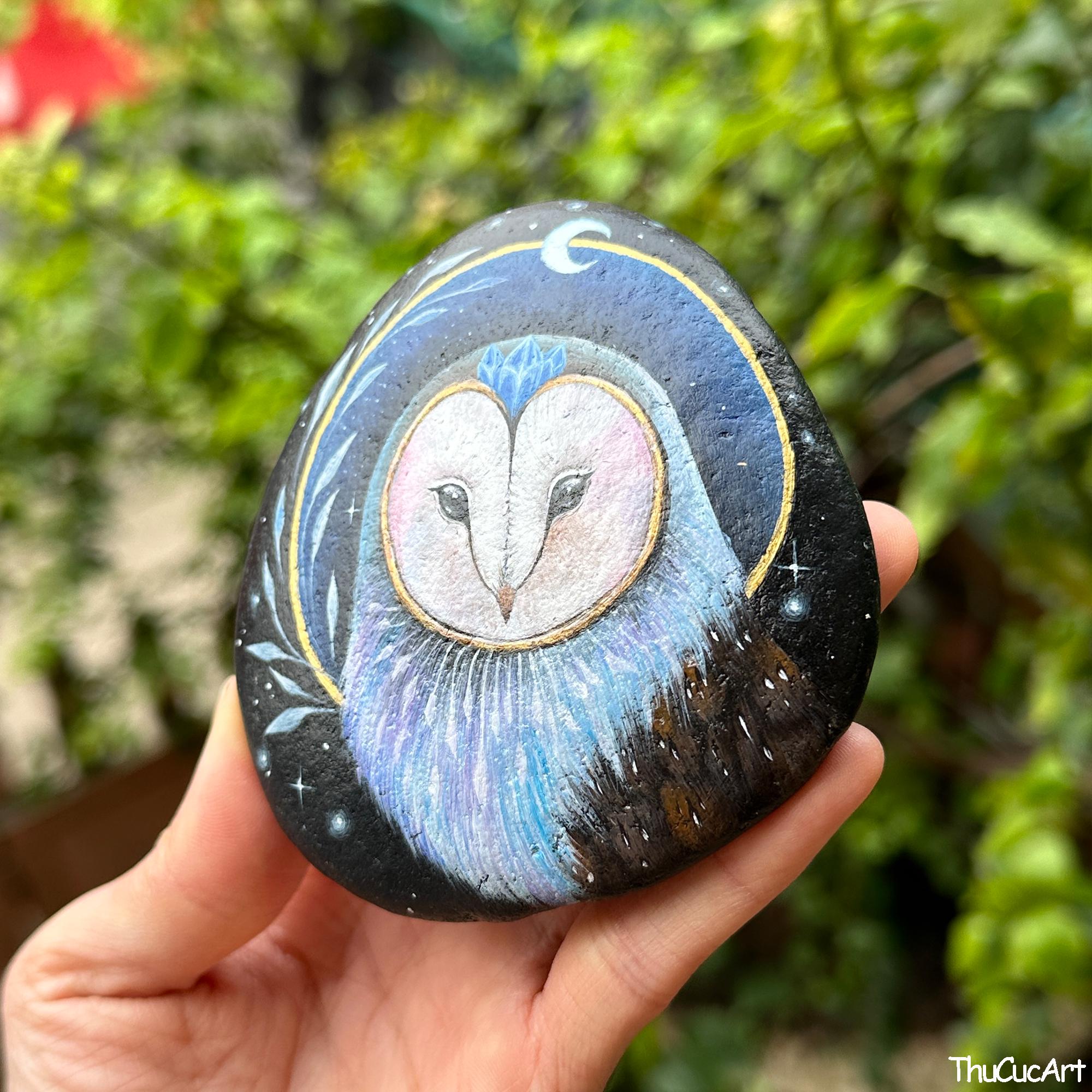 Hand-painted Owl Pebble Art, Unique Stone Painting, Nature Inspired ...