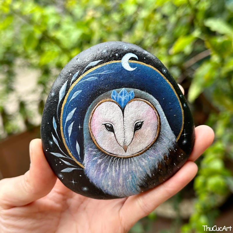 Hand-painted Owl Pebble Art, Unique Stone Painting, Nature Inspired ...