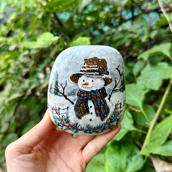 Painted Snowman Rocks - Etsy
