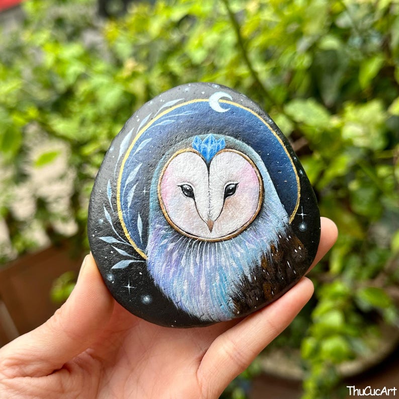 Hand-painted Owl Pebble Art, Unique Stone Painting, Nature Inspired ...