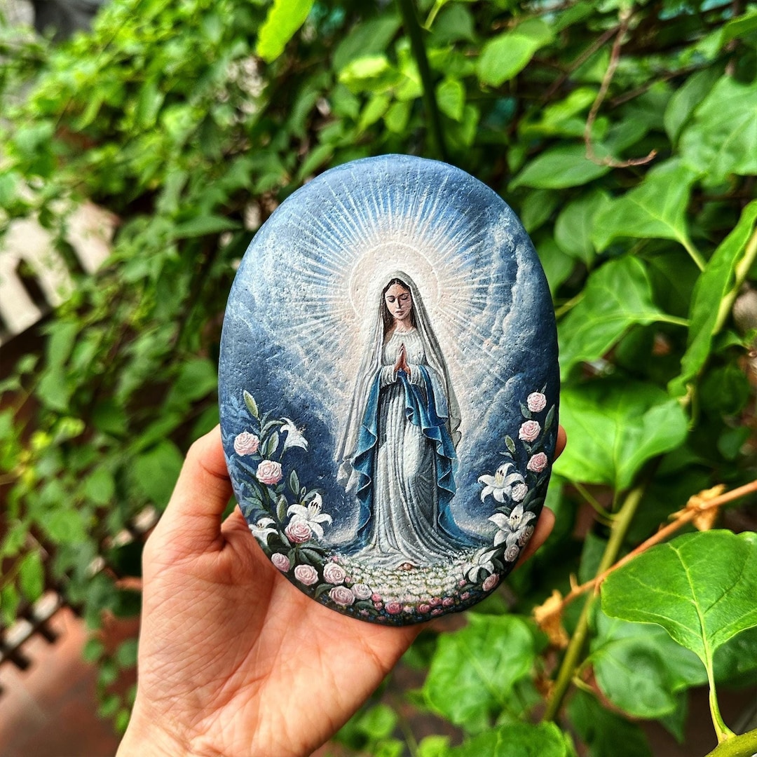 Unique Virgin Mary Rock Art, Religious Decoration for Christian Homes ...