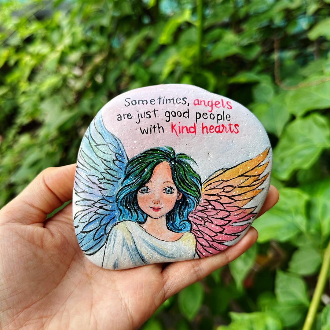 Angels and Kind Hearts Rock Painting| Angel Art| Message Gifts| Painted ...