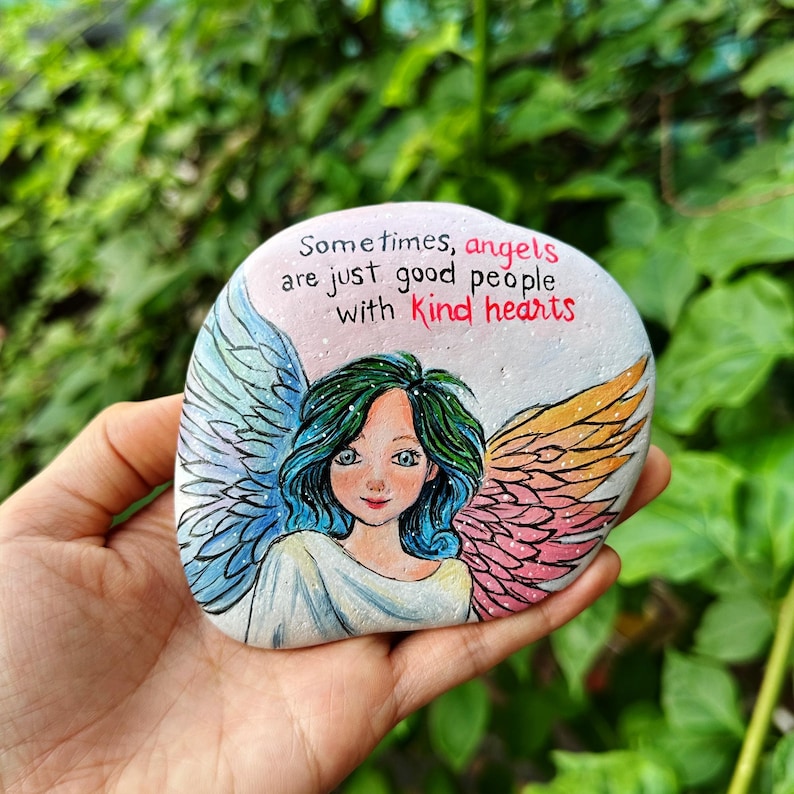 Angels and Kind Hearts Rock Painting| Angel Art| Message Gifts| Painted ...