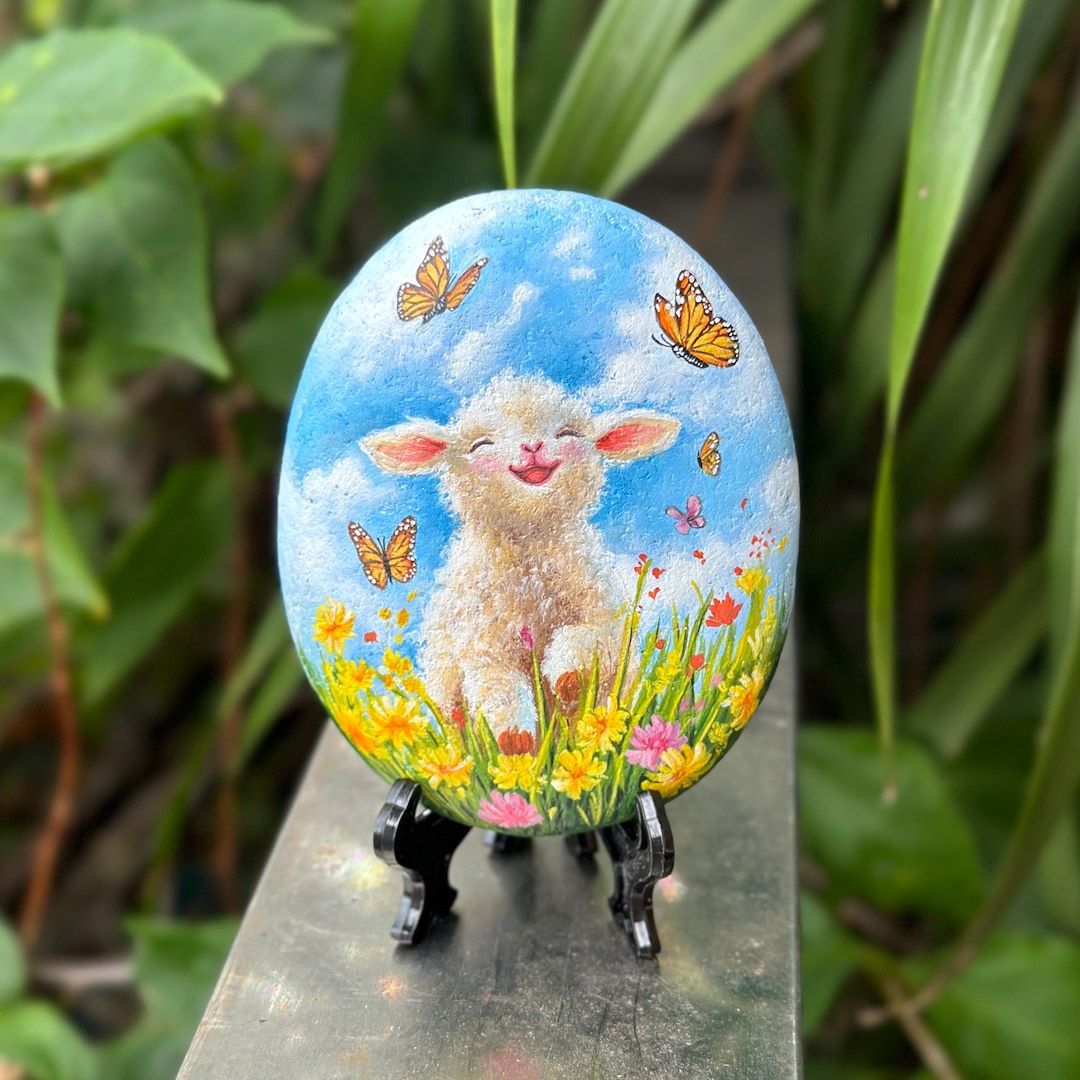 Hand-painted Lamb Stone – Spring Pebble Art, Easter Gifts, Easter ...