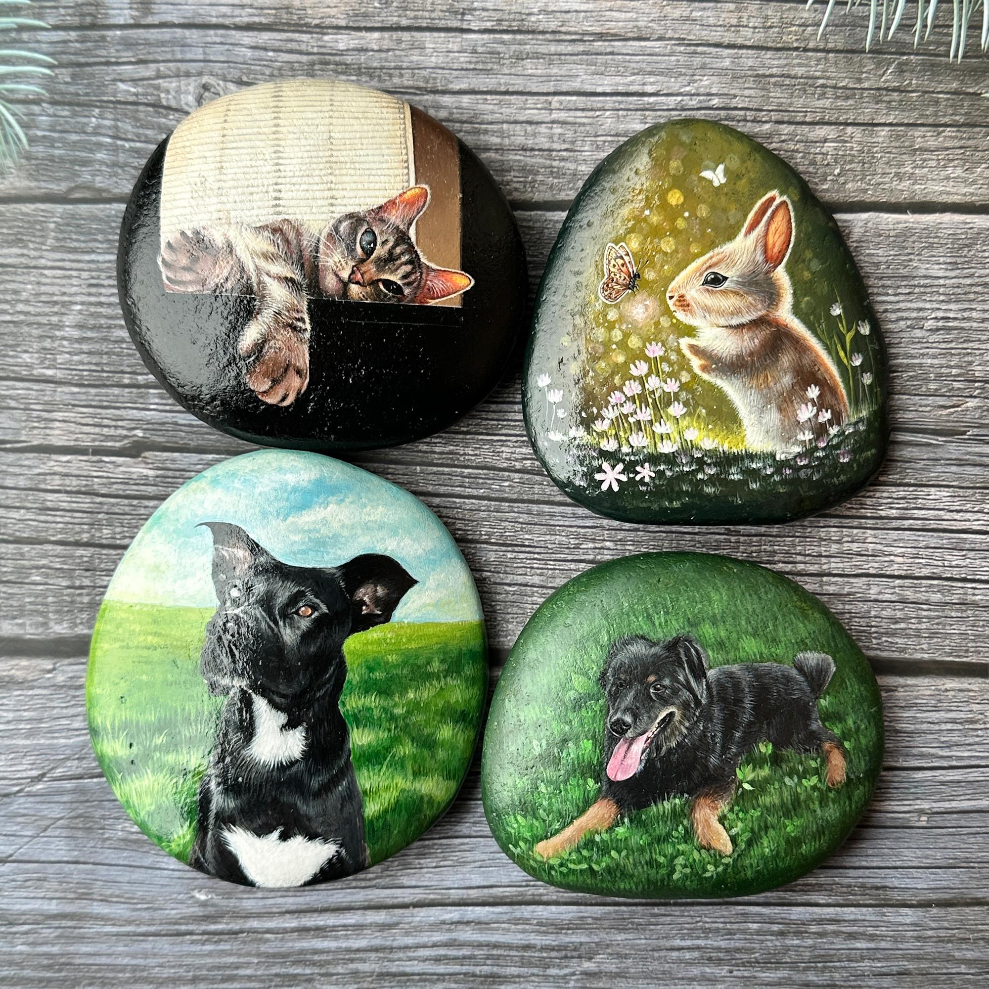 Custom Dog Portrait on Hand-painted Stone, Pet Memorial Gift, Gifts for ...