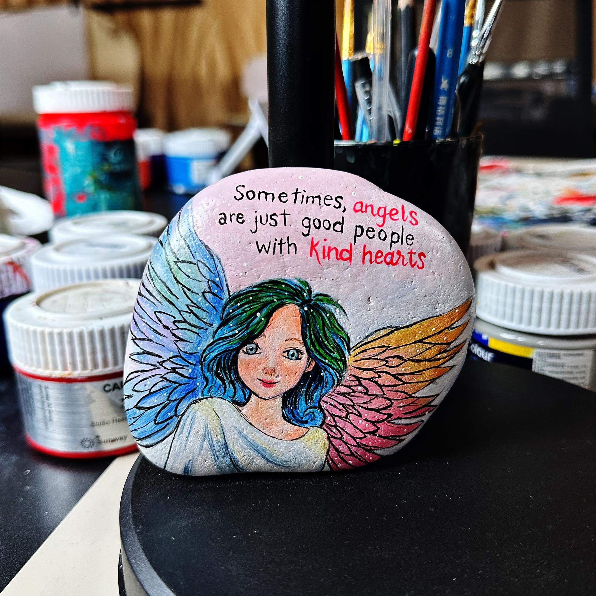 Angels and Kind Hearts Rock Painting| Angel Art| Message Gifts| Painted ...