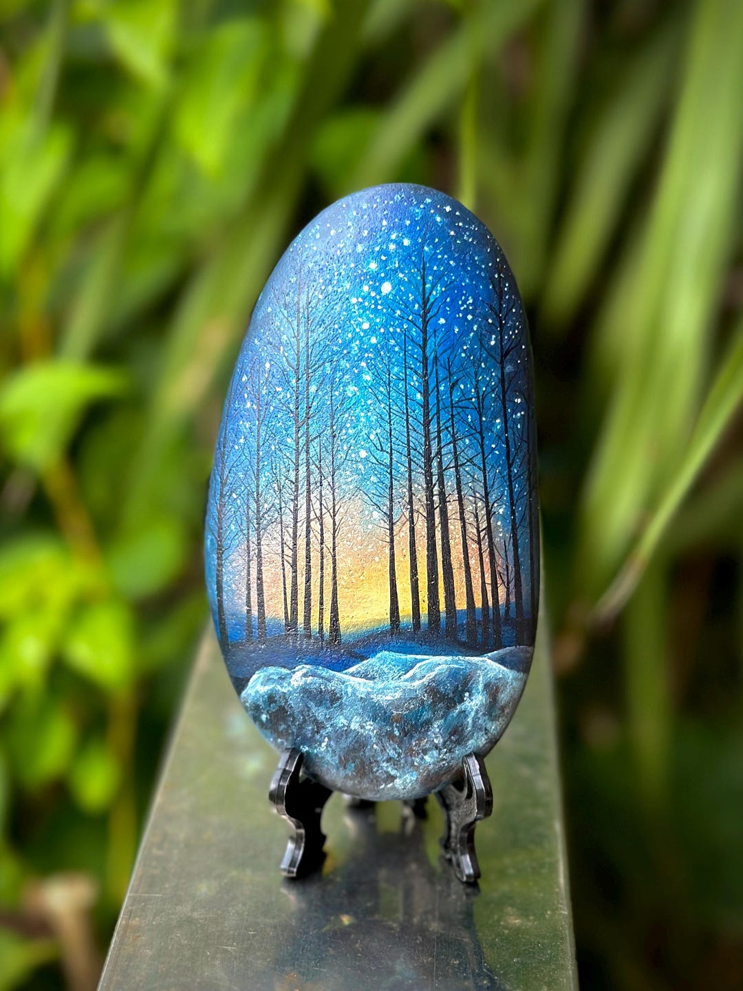 Hand-painted Starry Night Rock – Forest Landscape Art, Nature Gift ...