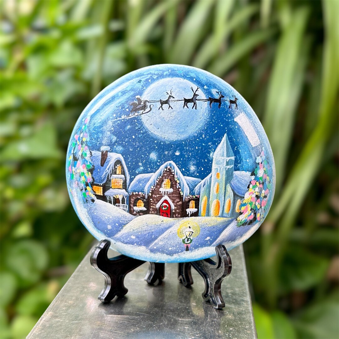 Hand-painted Winter Village Stone – Christmas Snow Globe Decoration ...