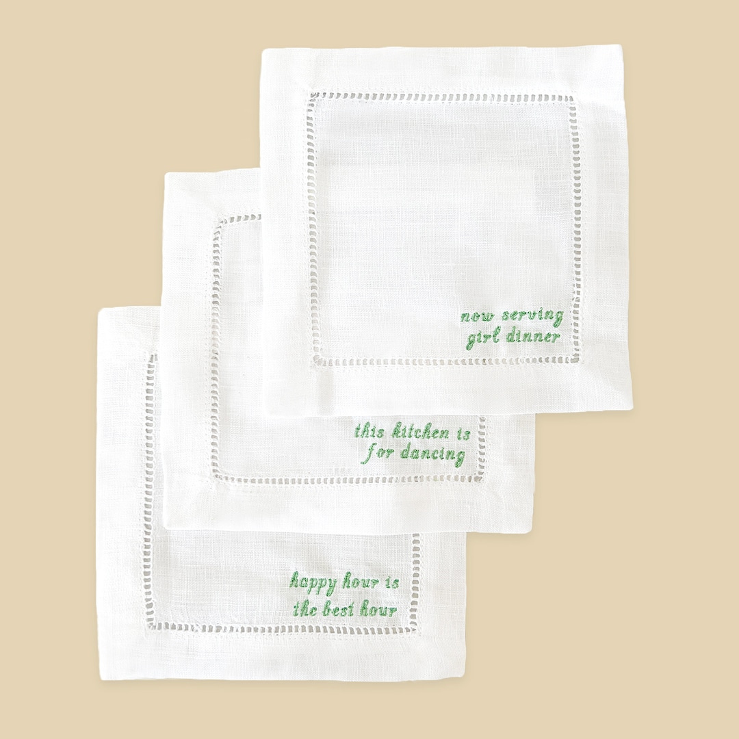 Embroidered Cocktail Napkins With Cute Food Puns set of 4 - Etsy