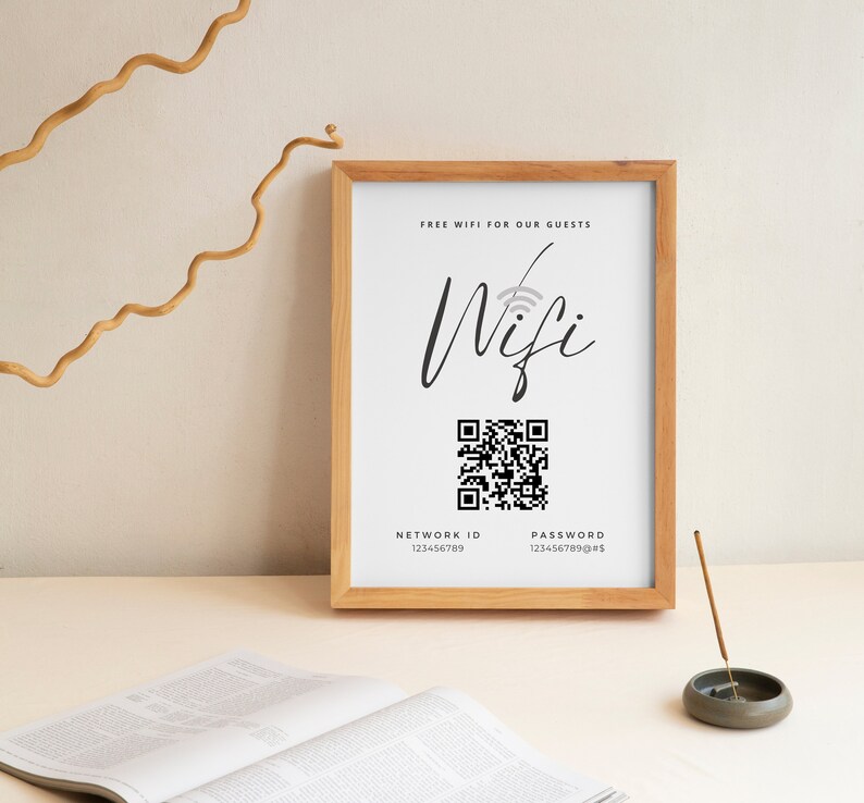 Editable Minimalist Wifi Password Sign With QR Code - Etsy