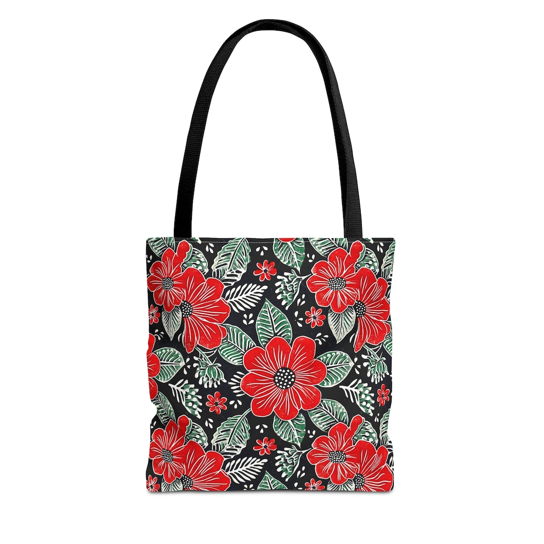 Red Flowers Batik-inspired Tote Bag (all Over Print); Batik Tote Bag ...