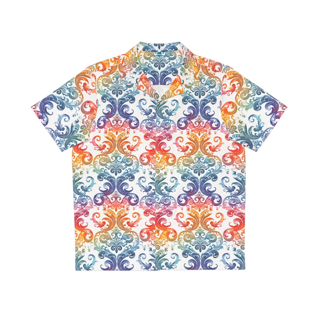 Rainbow-white Batik Motifs Hawaiian Shirt, All Over Print, Batik ...