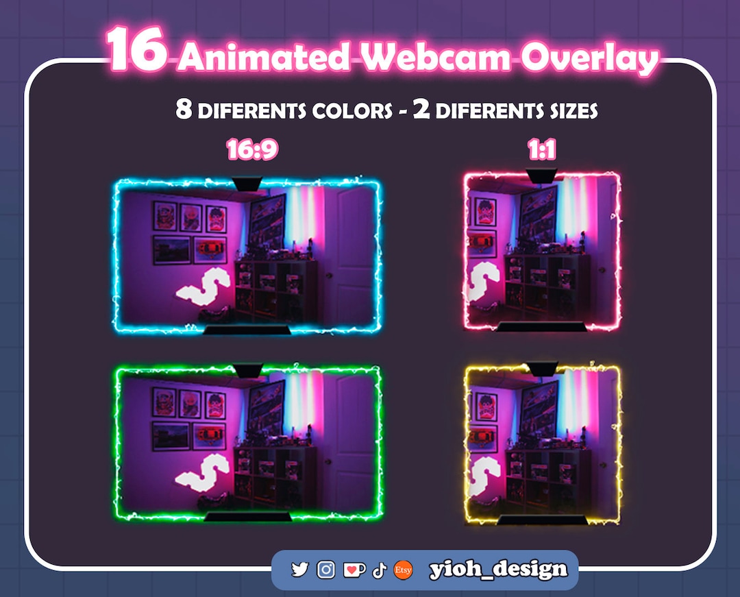 16 Webcam Overlay Animated (neon Electric) / Overlap Webcam Neon ...