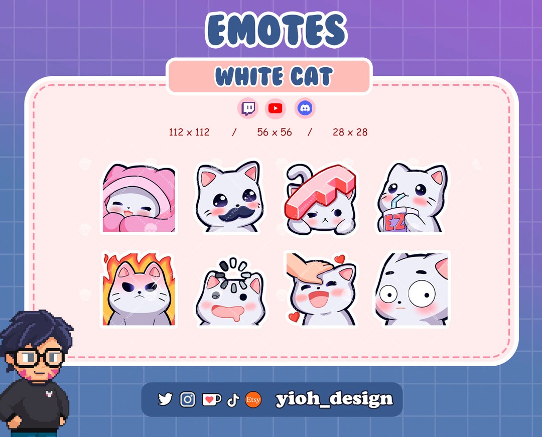 8 Cute Emote White Cat ( Twitch/discord ) Kawaii White Cat - Etsy
