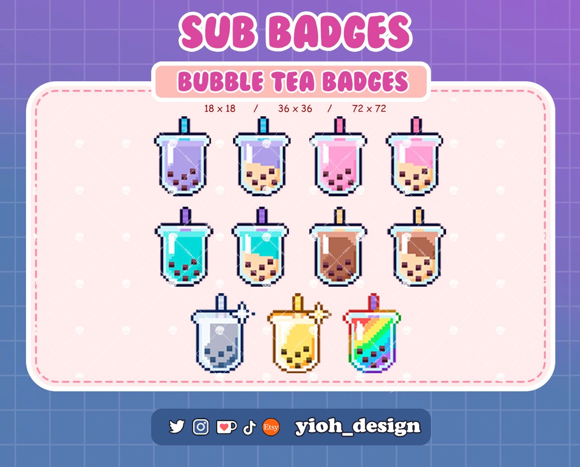 11 Bubble Tea Pixel Art Twitch Sub Badges / Bit Badges / Boba Drink ...